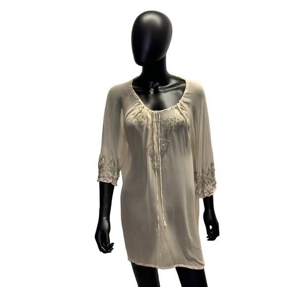 Chaudry | Swim | Chaudry Kc Beaded Sleeve Sheer Nude Cover Up Sz S ...